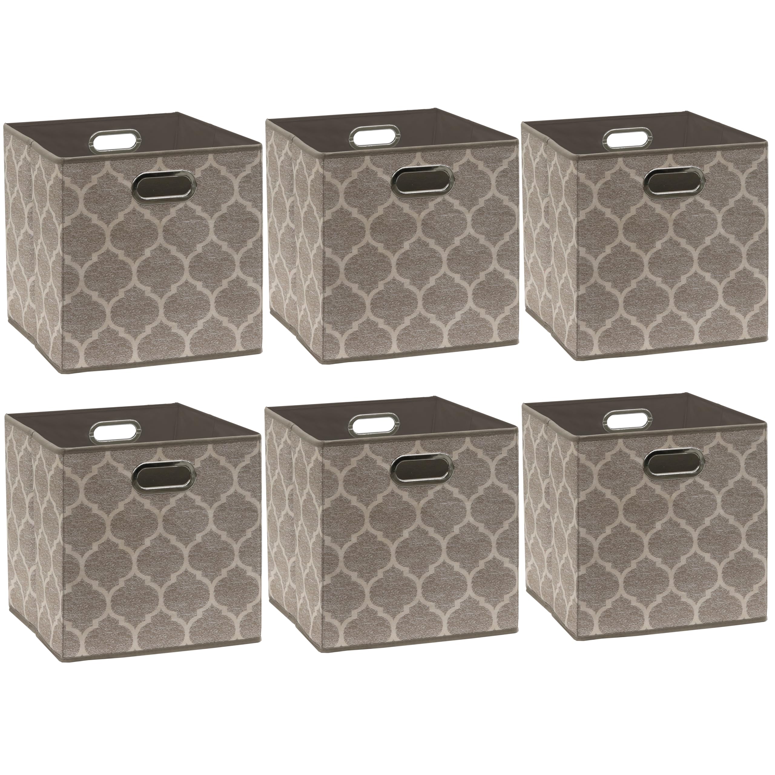 Simple Houseware 6 Pack Printing Fabric Cube Storage Bin with Handle, Beige