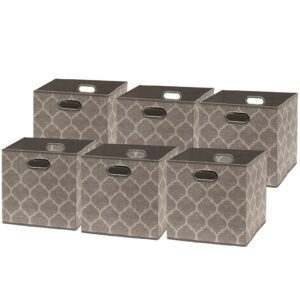 simple houseware 6 pack printing fabric cube storage bin with handle, beige