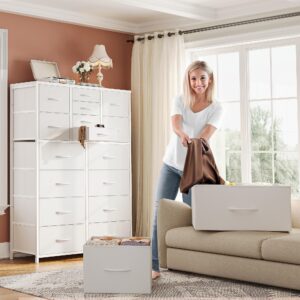 EnHomee White Dresser,Dresser for Bedroom with 16 Drawers, Tall Dressers & Chests of Drawers with Wood Top, Metal Frame,Tall Dressers for Girls Bedroom,Living Room,Hallway,Closet