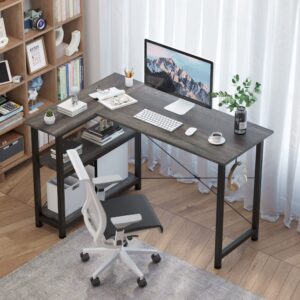 COTUBLR L Shaped Computer Desk, 47 Inch Small Corner Desk with Storage Shelves, Computer Desk Table Laptop Table Writing Desk Study Table for Home Office Workstation Small Spaces (Grey Oak)