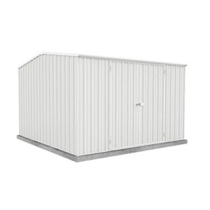 absco premier storage sheds, 10'x10' metal garage, diy backyard shed, utility tool storage, weather & wind resistant aluminum panels & steel frame, maintenance-free, 12 year warranty, surfmist white