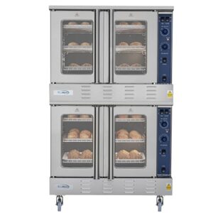 koolmore 38 in. full-size double commercial natural gas convection oven 108,000 btu with stacking kit in stainless-steel (km-dcco54-ng)