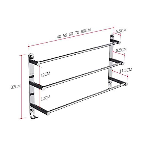 LUCEAE Tea Towel Holders, 3-Tier Bath Towel Rack Stainless Steel Towel Shelves with Hooks, Wall Mounted Towel Rail Towel Bar for Kitchen Bathroom/70Cm