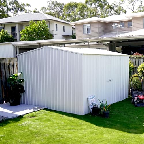 Absco Premier Storage Sheds, 10'x10' Metal Garage, DIY Backyard Shed, Utility Tool Storage, Weather & Wind Resistant Aluminum Panels & Steel Frame, Maintenance-Free, 12 Year Warranty, Surfmist White