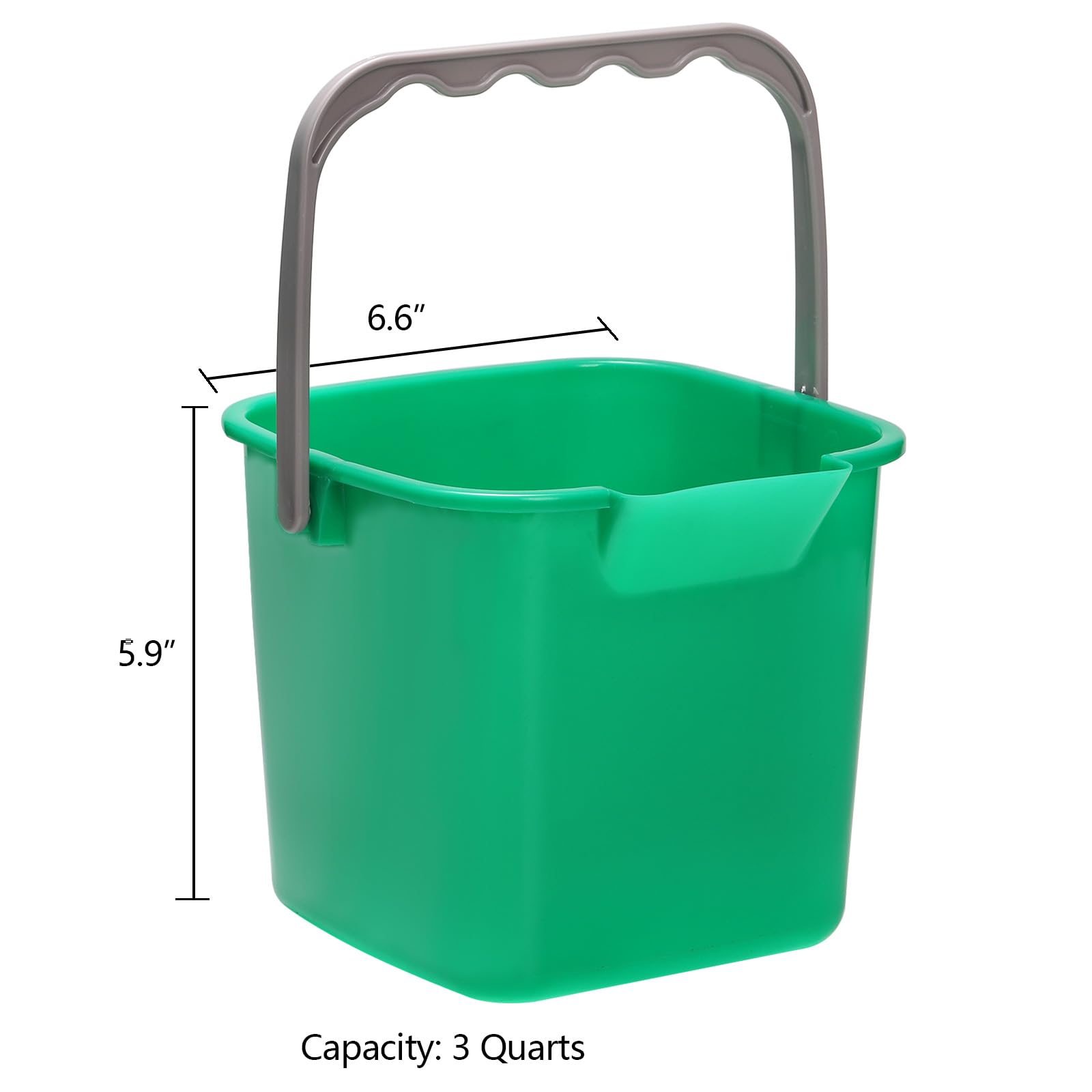 Peohud 4 Pack Sanitizing Buckets, 3 Quart Small Cleaning Buckets, Square Detergent Pail with Spout and Handle, Plastic Utility Bucket for Home Kitchen School Offices Commercial Use, Green