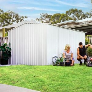 Absco Premier Storage Sheds, 10'x10' Metal Garage, DIY Backyard Shed, Utility Tool Storage, Weather & Wind Resistant Aluminum Panels & Steel Frame, Maintenance-Free, 12 Year Warranty, Surfmist White