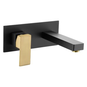 sumerain wall mount bathroom sink faucet black and gold finish with left-handed handle and rough in valve