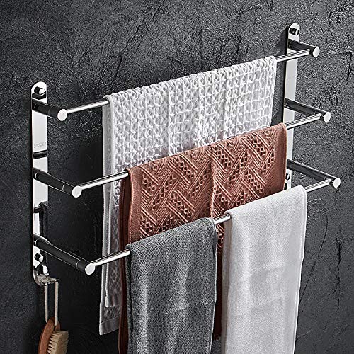 LUCEAE Tea Towel Holders, 3-Tier Bath Towel Rack Stainless Steel Towel Shelves with Hooks, Wall Mounted Towel Rail Towel Bar for Kitchen Bathroom/70Cm