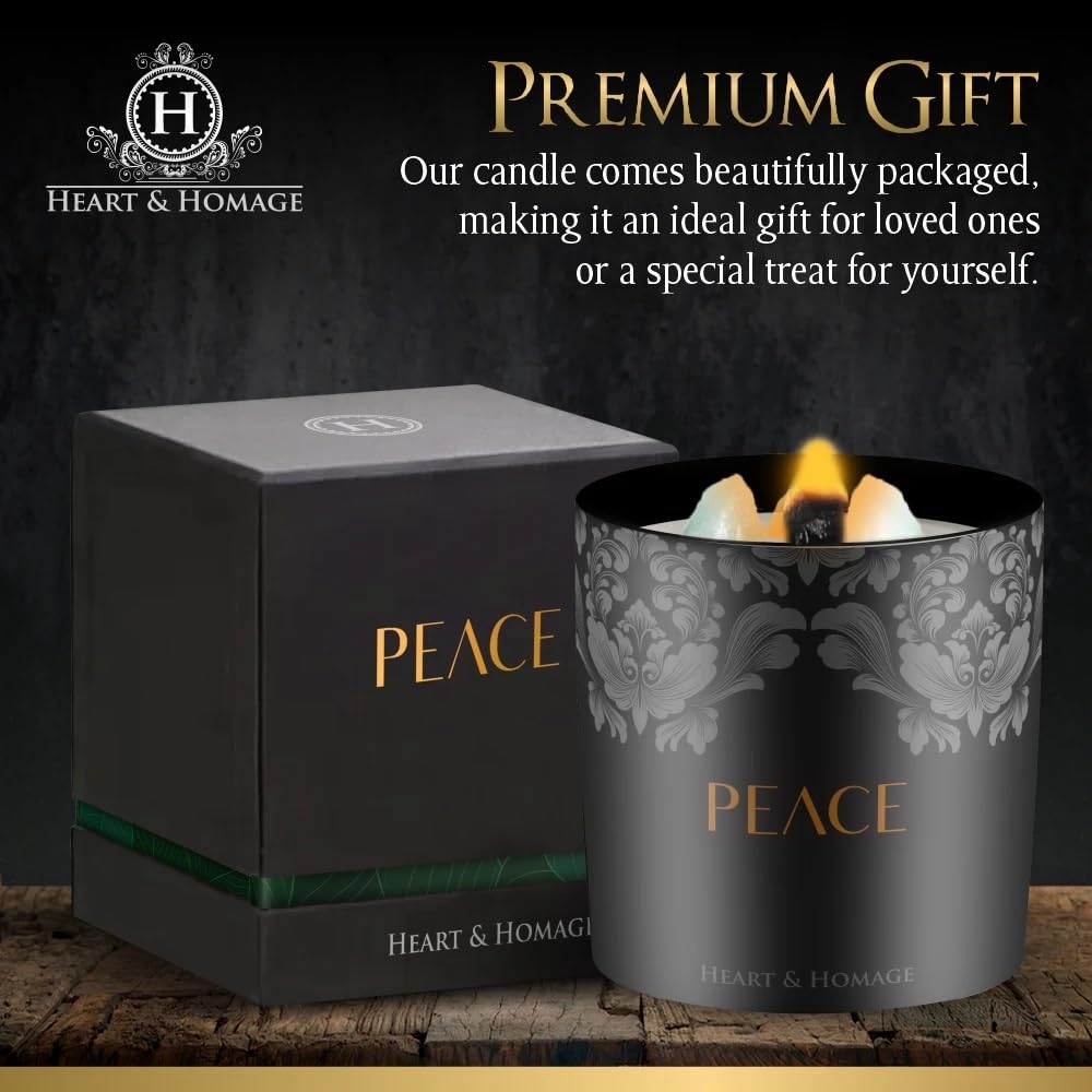 Heart & Homage Natural Scented Meditation Candle with Healing Crystals - Luxurious Wood Wick Candle - Crystal Candle with Premium Gift Packaging, 8.11 oz (English Pear & Freesia)