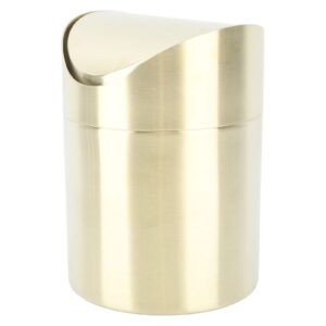 bordstract mini trash can with lid, stainless steel swing lid trash can, fingerprint proof compact can, small trash can, desk trash can, mini countertop trash can for office, gold