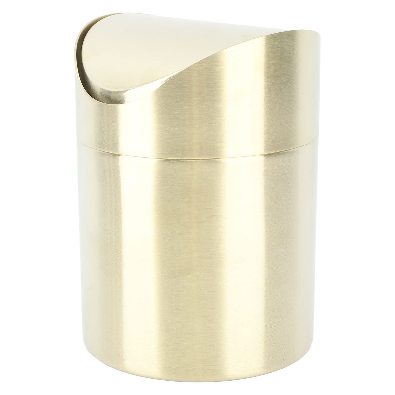 BORDSTRACT Mini Trash Can with Lid, Stainless Steel Swing Lid Trash Can, Fingerprint Proof Compact Can, Small Trash Can, Desk Trash Can, Mini Countertop Trash Can for Office, Gold