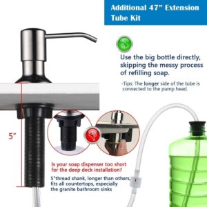 Soap Dispenser for Kitchen Sink, Built in Sink Soap Dispenser, Stainless Steel Kitchen Soap Pump Head with Bottle and 47" Extension Tube Kit