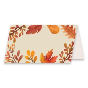 koko paper co fall leaves thanksgiving table place cards | 50 tent style dinner setting name cards | designed and made in the u.s.a.