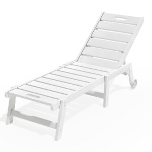 dwvo patio chaise lounge chair, hips material outdoor lounger recliner with wheel, beach pool sunbathing lawn lounger recliner chair with 5 positions for all weather, white