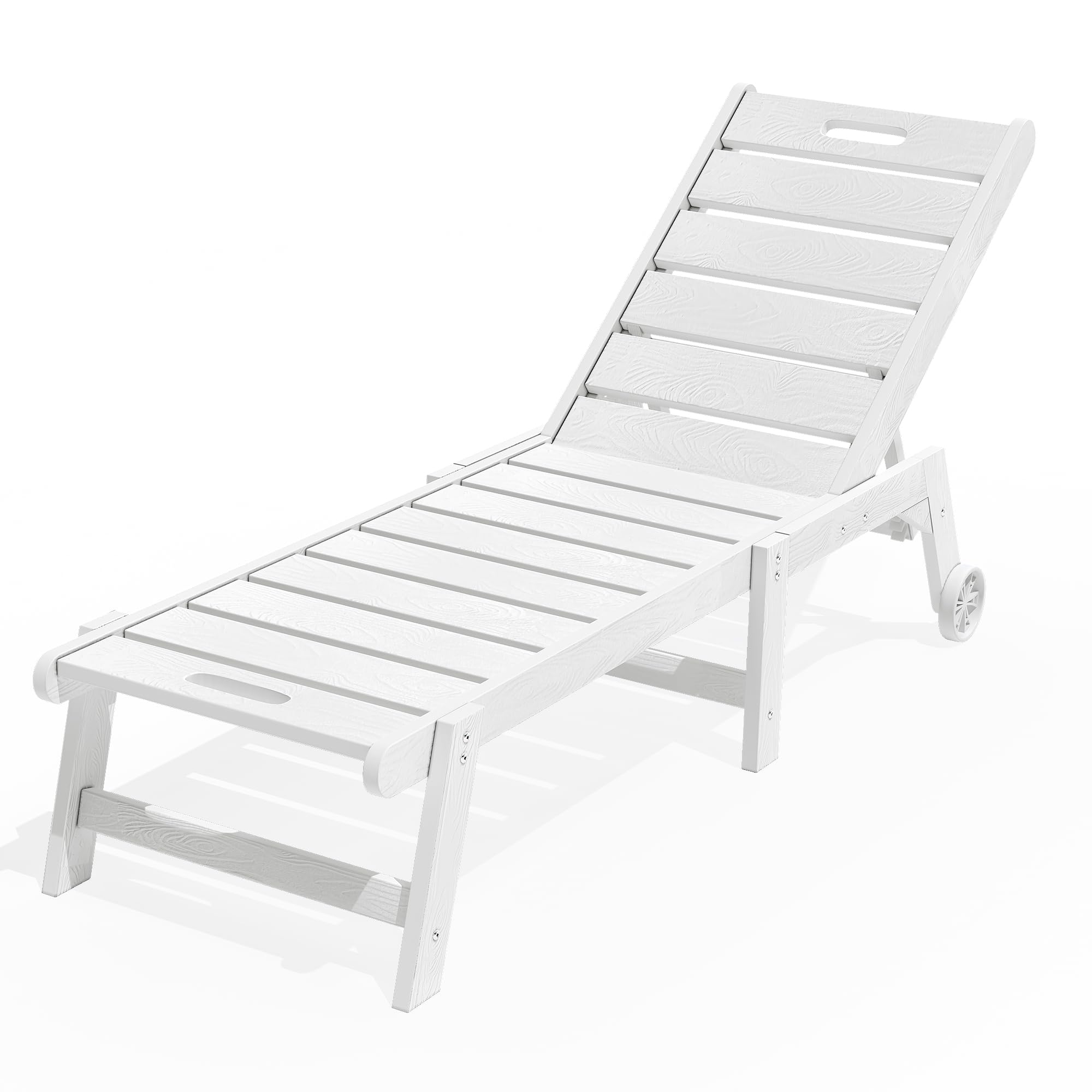 DWVO Patio Chaise Lounge Chair, HIPS Material Outdoor Lounger Recliner with Wheel, Beach Pool Sunbathing Lawn Lounger Recliner Chair with 5 Positions for All Weather, White