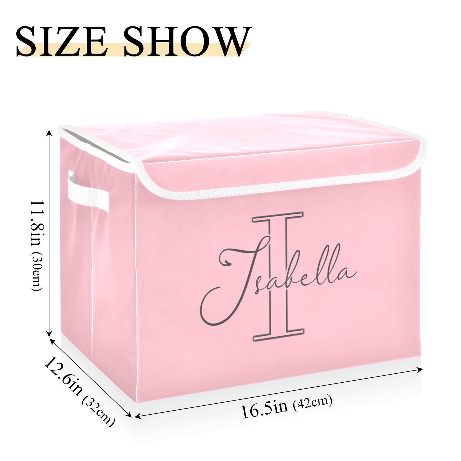 Pink Custom Storage Bins with Lid Foldable Personalized Storage Basket Box with Handle Shelf Basket Closet Organizer for Book Office Dorm