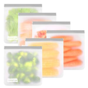 reusable gallon freezer bags, 6 pack reusable food storage large ziplock bags for lunch, meal prep, cereal, vegetable, travel, home fridge kitchen organization and storage containers