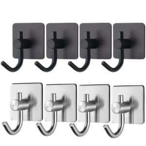 at mouse adhesive wall hooks for wall, 3m heavy duty sticky hooks 20lb, waterproof stainless steel towel hooks for key, clothes, closet hook (8 pieces)