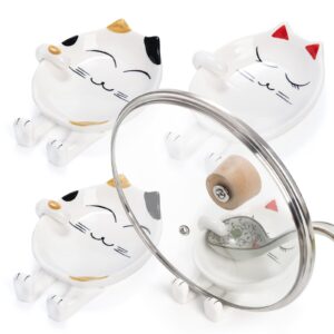 Pumtus 4 Pack Spoon Rest with Lid Holder, 5.5 Inch Cute Cat Ceramic Utensil Rest for Stove Top, Heat Resistant Stable Spatula Rest, Kitchen Accessories for Ladle Pot Lid Chopsticks, Dishwasher Safe