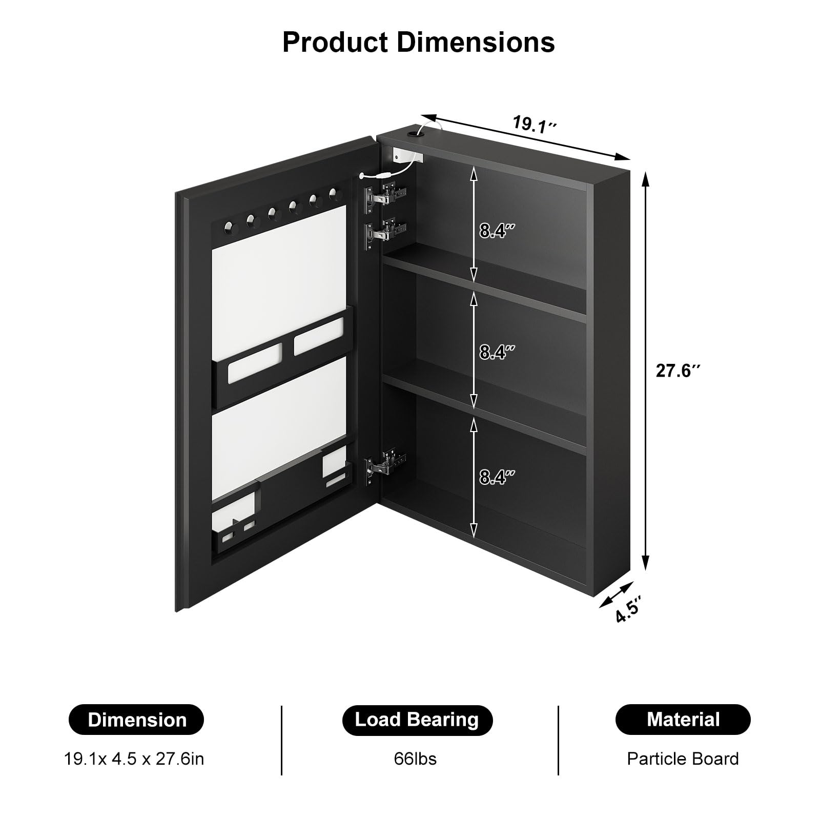 Mepplzian Black Medicine Cabinet with Mirror,Lighted Medicine Cabinet with Light,Led Medicine Cabinet Mirror,Mirrored Black Medicine Cabinets for Bathroom Wall Mounted, 20 x 28 Inch