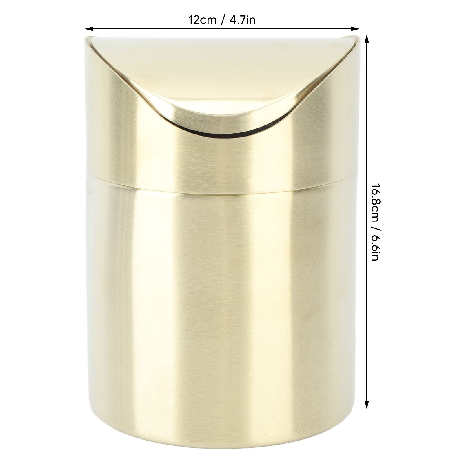 BORDSTRACT Mini Trash Can with Lid, Stainless Steel Swing Lid Trash Can, Fingerprint Proof Compact Can, Small Trash Can, Desk Trash Can, Mini Countertop Trash Can for Office, Gold