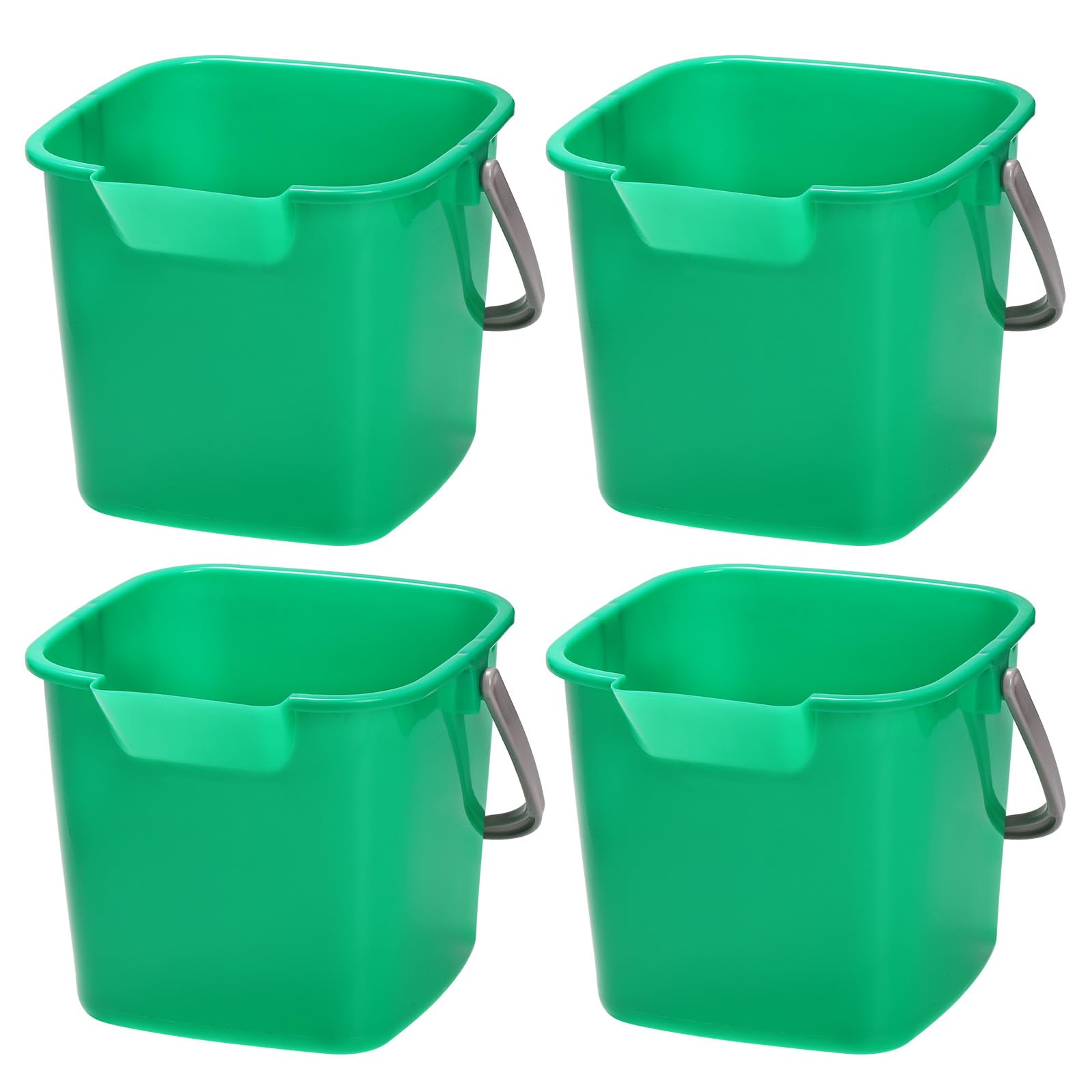 Peohud 4 Pack Sanitizing Buckets, 3 Quart Small Cleaning Buckets, Square Detergent Pail with Spout and Handle, Plastic Utility Bucket for Home Kitchen School Offices Commercial Use, Green