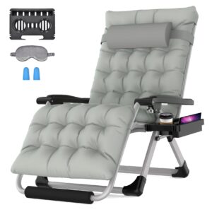 suteck oversized zero gravity chair 33in xxl reclining camping chair w/removable cushion, outdoor lounge chairs patio recliner with large cup holder, footrest and padded headrest, support 500lbs, grey