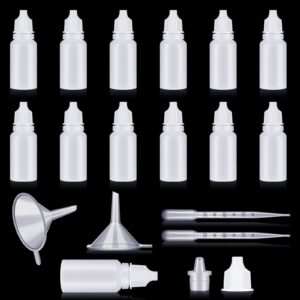 uiifan 12 pcs plastic squeezable dropper bottle small empty liquid dropper with screw cap portable eye dropper bottle with 2 funnels 2 droppers for eye drops oils saline essence (white,20ml)