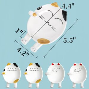 Pumtus 4 Pack Spoon Rest with Lid Holder, 5.5 Inch Cute Cat Ceramic Utensil Rest for Stove Top, Heat Resistant Stable Spatula Rest, Kitchen Accessories for Ladle Pot Lid Chopsticks, Dishwasher Safe