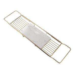 metal marble bathtub rack, bathtub caddy tray stainless steel shower caddy tray with extending sides, bathroom trays (gold white)