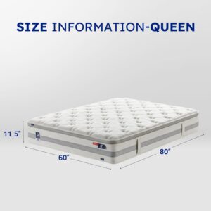 QUICKSLEEP Q4 Z Cube Mattress, Premium 11.5 Inch Two-Sided Mattress Spring Mattress Hybrid Bed in A Box Plush Top Firm Bottom Edge Support Euro Top with Memory Foam High Density Foam (Queen)