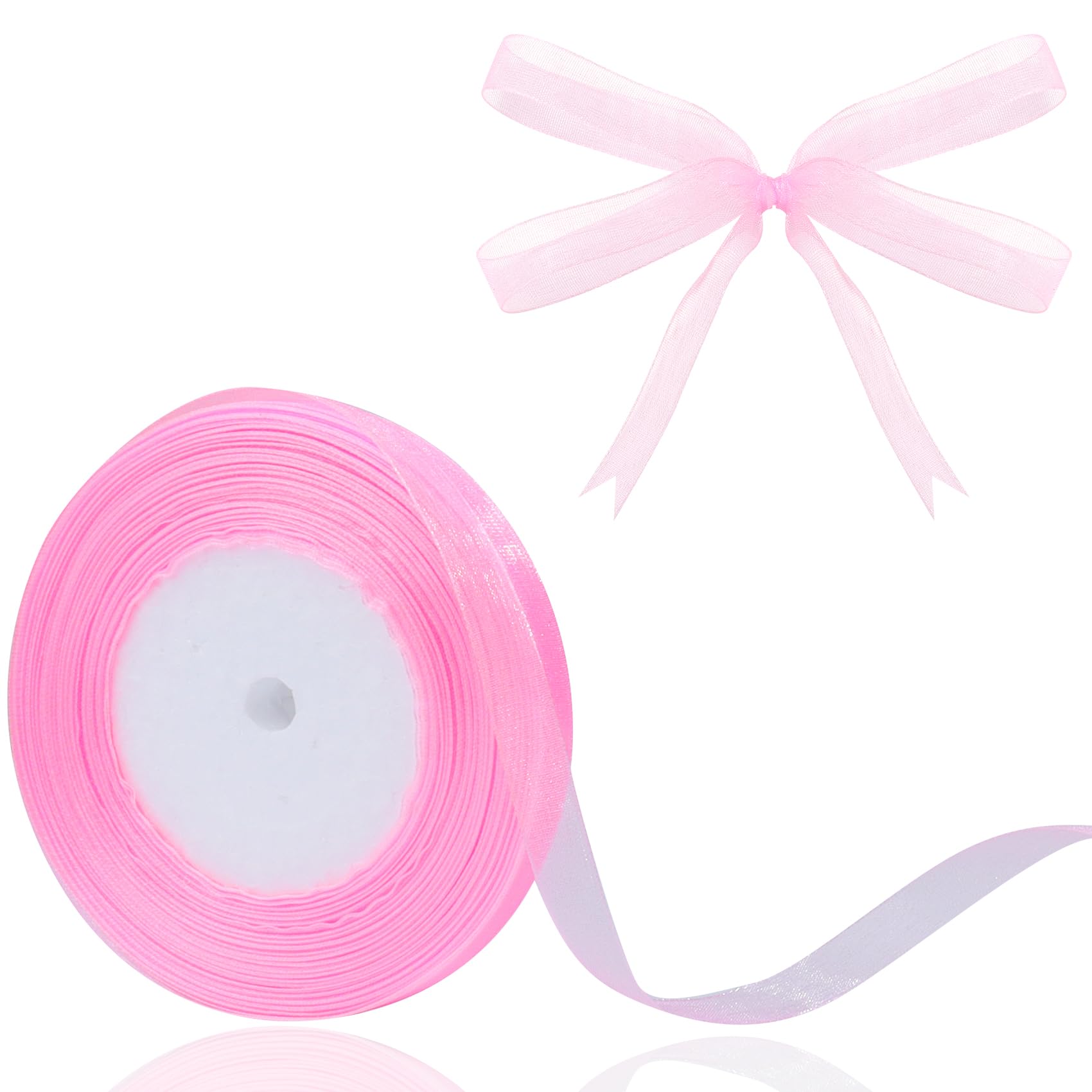 Hiswan 3/8 inch Sheer Organza Ribbon 50 Yards Pink Chiffon Ribbon for Gift Wrapping Christmas Halloween Decoration Crafts Wedding Bouquet Ribbon