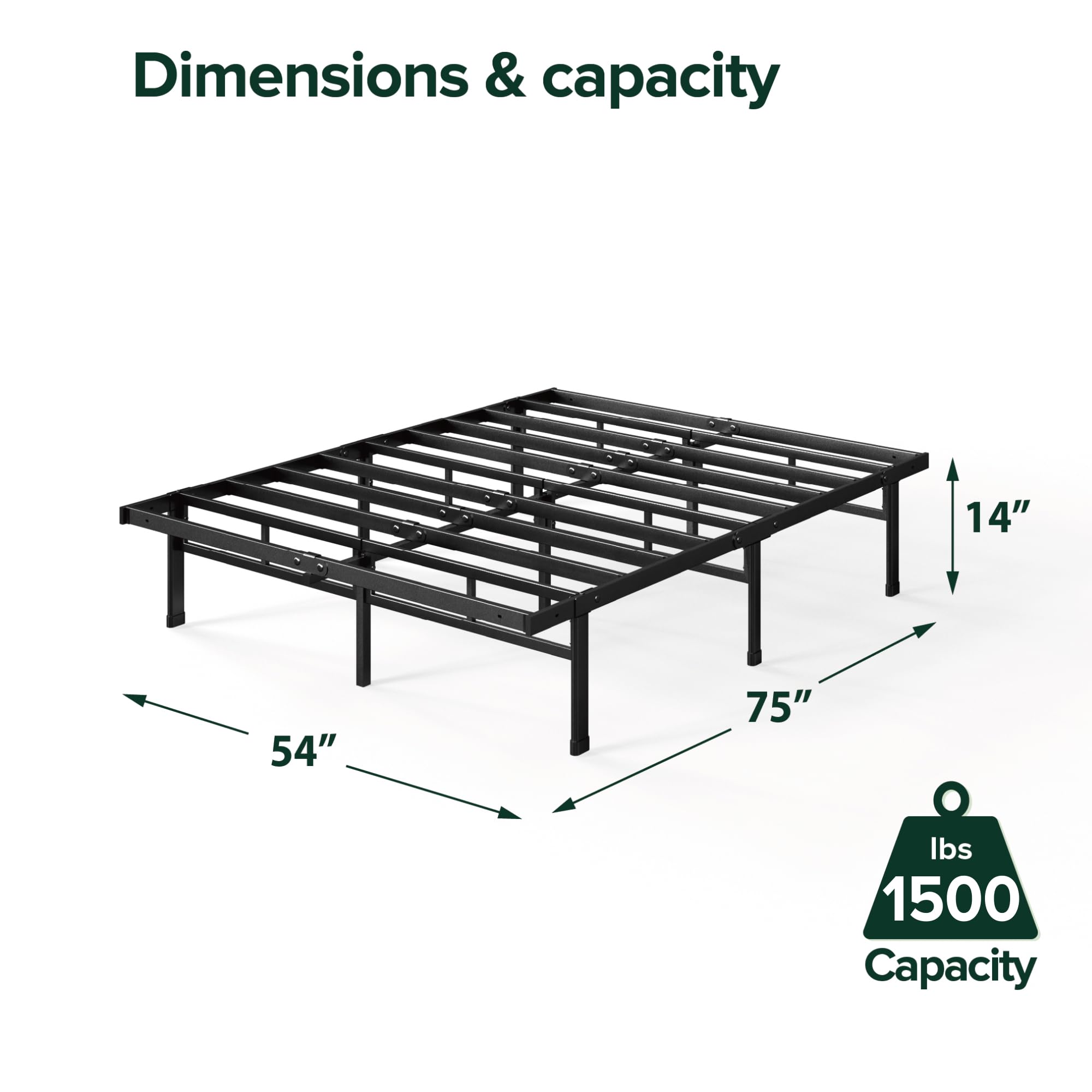 Zinus Justin 14 Inch Easy to Assemble Mattress Foundation, Steel Support, No Box Spring Needed, Full