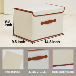 Large 25 Quart Lidded Storage Bins Cubes with Lid & Pu Leather Handle, 3 Pack Fabric Foldable Storage Bin Organizer Basket, Closet Organizer Containers Boxes for Clothes, Wardrobe