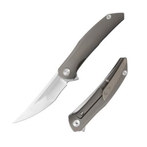 cmb made knives cmb sasori belt satin m390 steel hollow grindin blade 6al4v titanium frame lock outdoor camping knives survival backpacking work knife cmb-15 (faint yellow)