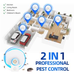 2 in 1 Flying Insect Trap Plug in & Ultrasonic Pest Repeller Indoor, House Safe Pest Control Fly Trap Mosquito Killer Mouse Repellent for Bug Mosquito Fruit Fly Gnat Mouse Rat, 2 Devices+6 Refills