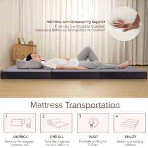 Vamcheer Tri Folding Mattress Queen Size - 6 Inch Foldable Mattress for Travel/RV/Camping/Guest Room/Yoga, Tri-fold Memory Foam Mattress with Washable Cover, Handle & Non-Slip Bottom, 78"x58"x6"