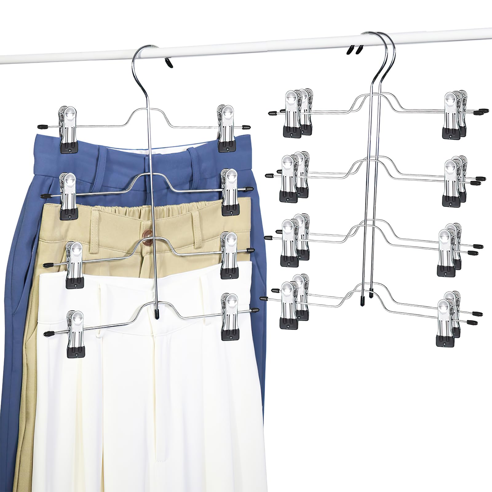 CoHoXXYY 4-Tier Skirt Hangers, Pants Hangers with Clips - Space Saving, Non-Slip, Adjustable Clips, Suitable for Skirts, Shorts, Kids Clothing (3-Pack)