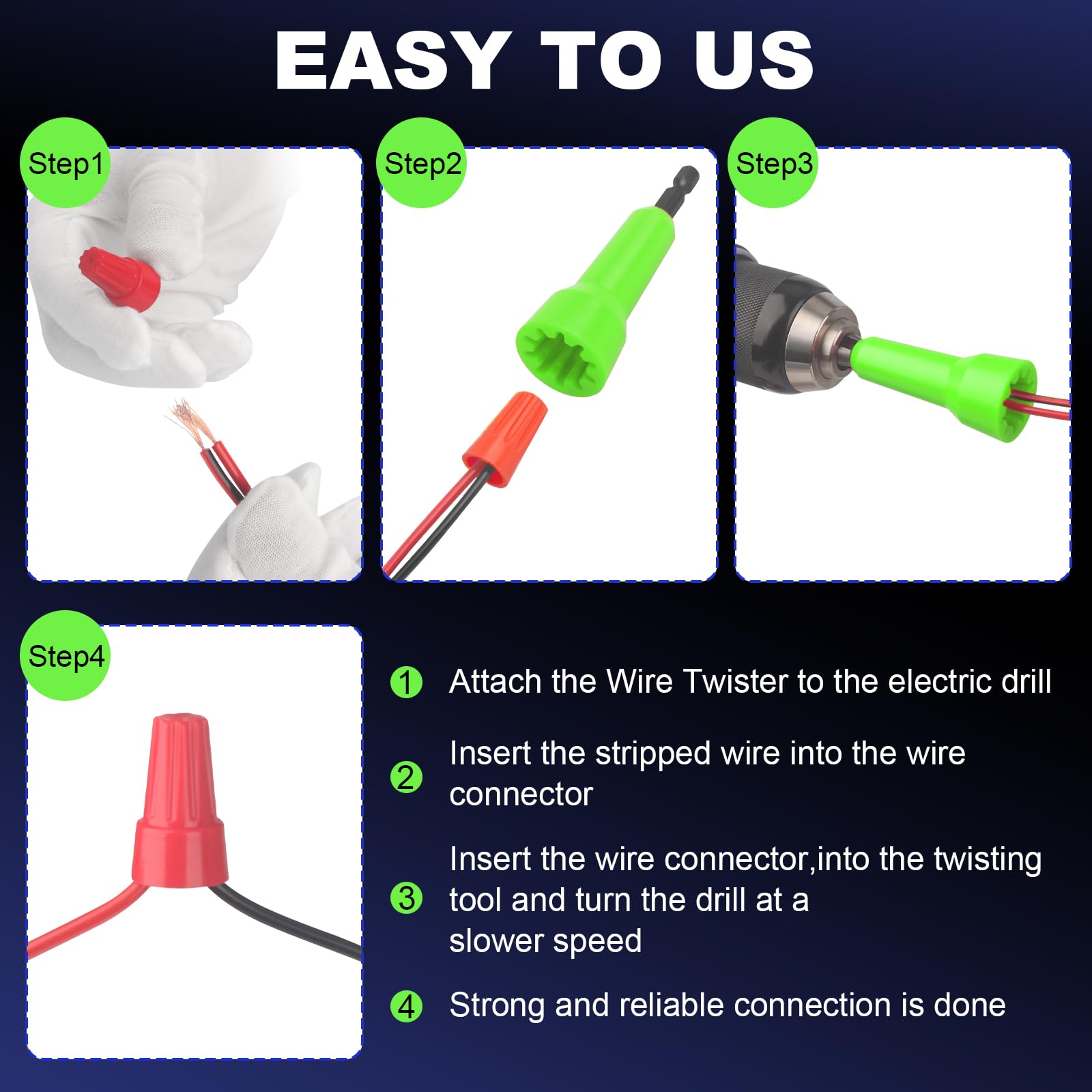 Wire Twister Tool for Drill, Compatible with Wire Nut Twister, Electrical Wire Twister, Wire Twisting Tool with 1/4" Chuck, Enhanced Wiring Efficiency (Green)