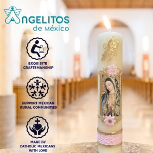 Angelitos de Mexico Guadalupana Virgen de Guadalupe Artisan Pink Candle Cirio Vela de la Guadalupana Fe Catolica