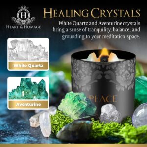 Heart & Homage Natural Scented Meditation Candle with Healing Crystals - Luxurious Wood Wick Candle - Crystal Candle with Premium Gift Packaging, 8.11 oz (English Pear & Freesia)