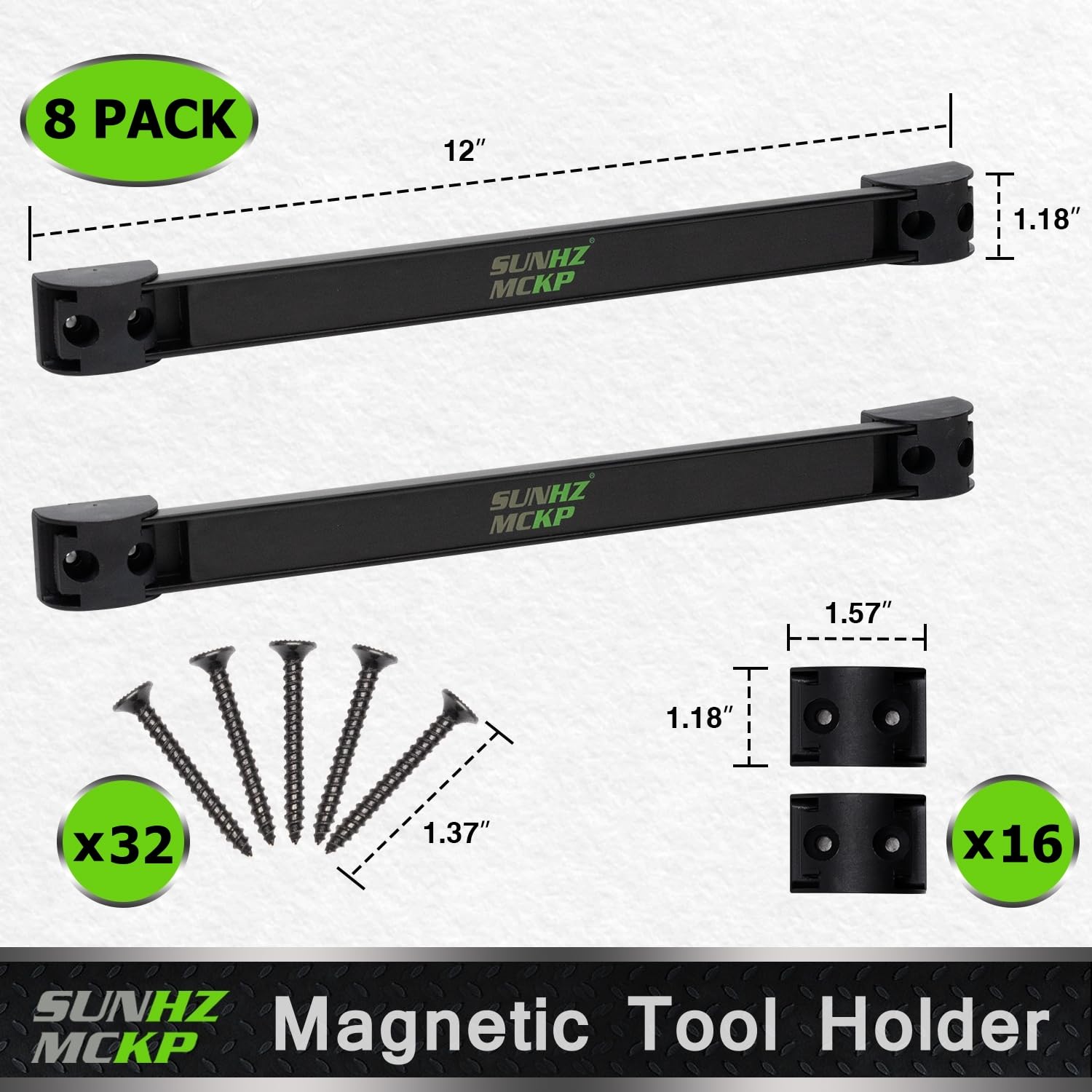 SUNHZMCKP 12" Magnetic Tool Holder Strip, 8 Pack Metal Tool Magnet Bar, Wall Mount Magnetic Organization for Garage, Shop, Best Gift for Men - Easy to Install in Workshop - Mounting Screws Included