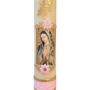 Angelitos de Mexico Guadalupana Virgen de Guadalupe Artisan Pink Candle Cirio Vela de la Guadalupana Fe Catolica