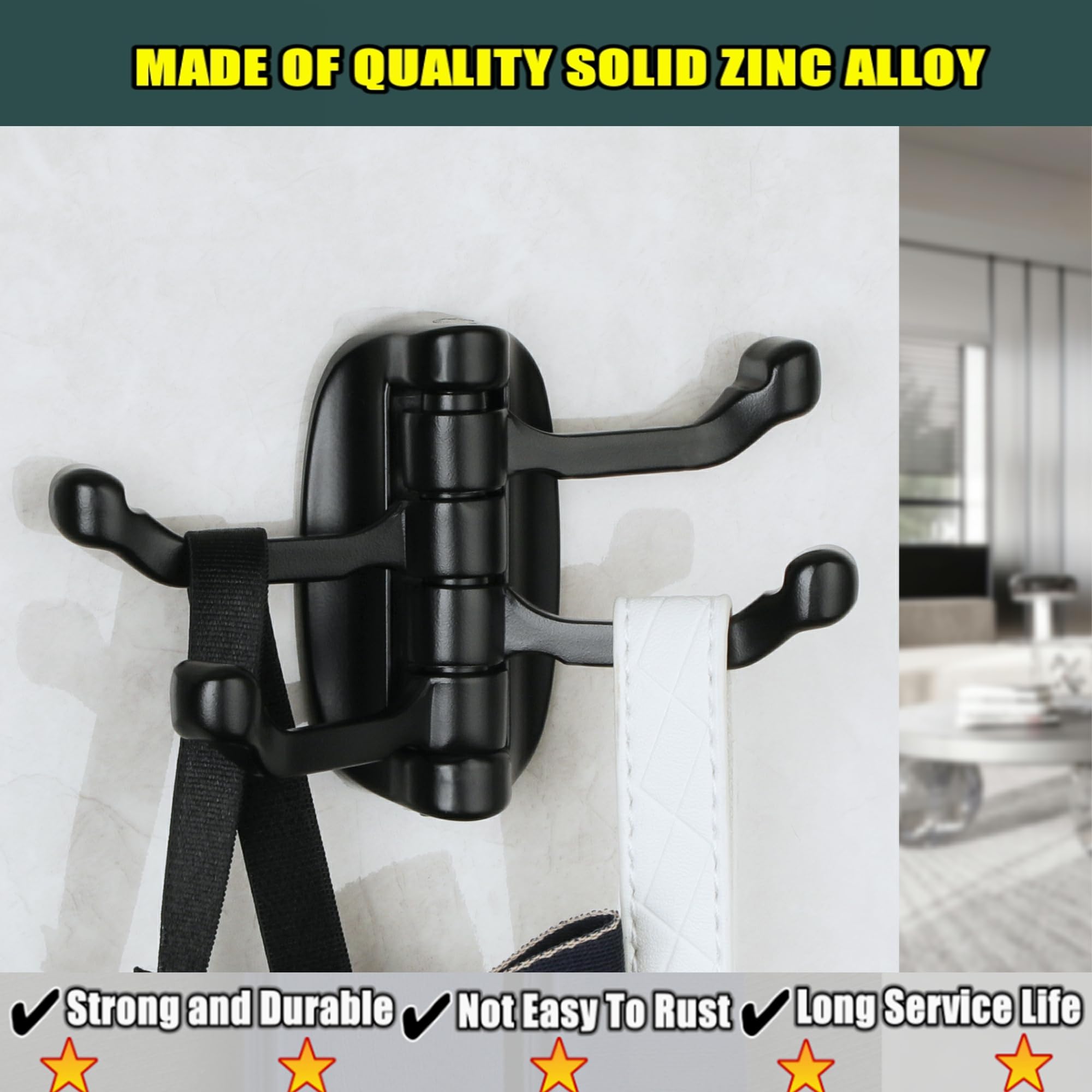 Alise Swinging Towel Hooks,Wall Mount Coat Hook Door Hanger Robe Clothes 4 Hooks for Bathroom Kitchen Garage Hotel Cabinet,Heavy Duty Folding Wall Hooks for Hanging Coat Hats Towels,Black