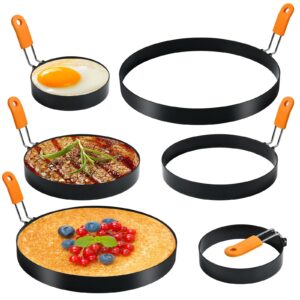 elesunory 6 pack egg rings for frying eggs, nonstick pancake mold, professional stainless steel egg mold with anti-scald handle, round egg ring for griddle muffins breakfast(8 inch, 6 inch, 3.5 inch)