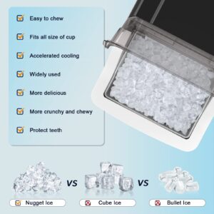 Nugget Countertop Ice Maker with Soft Chewable Pellet Ice,Pebble Portable Ice Machine with Ice Scoop, 44Lbs/24H, Self-Cleaning, Sonic Ice, One-Click Operation, Kitchen,Office Stainless Steel Silver