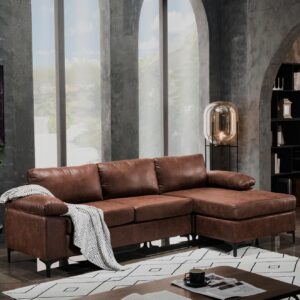 hooowooo 97.6" sectional couch sofa modern l shape modular sectional sofa with reversible chaise pillow arms solid wood frame for living room apartment,chocolate brown faux leather