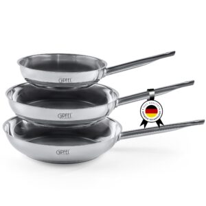 gipfel international 3 piece stainless steel frying pan set 8, 10, 12 inch - tri ply stainless steel skillet healthy cookware - fry pans for induction gas electric ceramic stove & oven safe