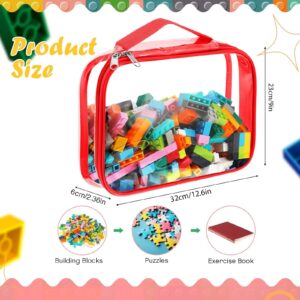 Sanwuta 3 Packs Toy Storage Bags with Zipper, Clear PVC Organizing Bags, Waterproof Toy Bags for Board Games, Building Blocks, Toys and Kids Books (Red, Blue, Yellow,12.6 x 9 x 2.36 Inch)