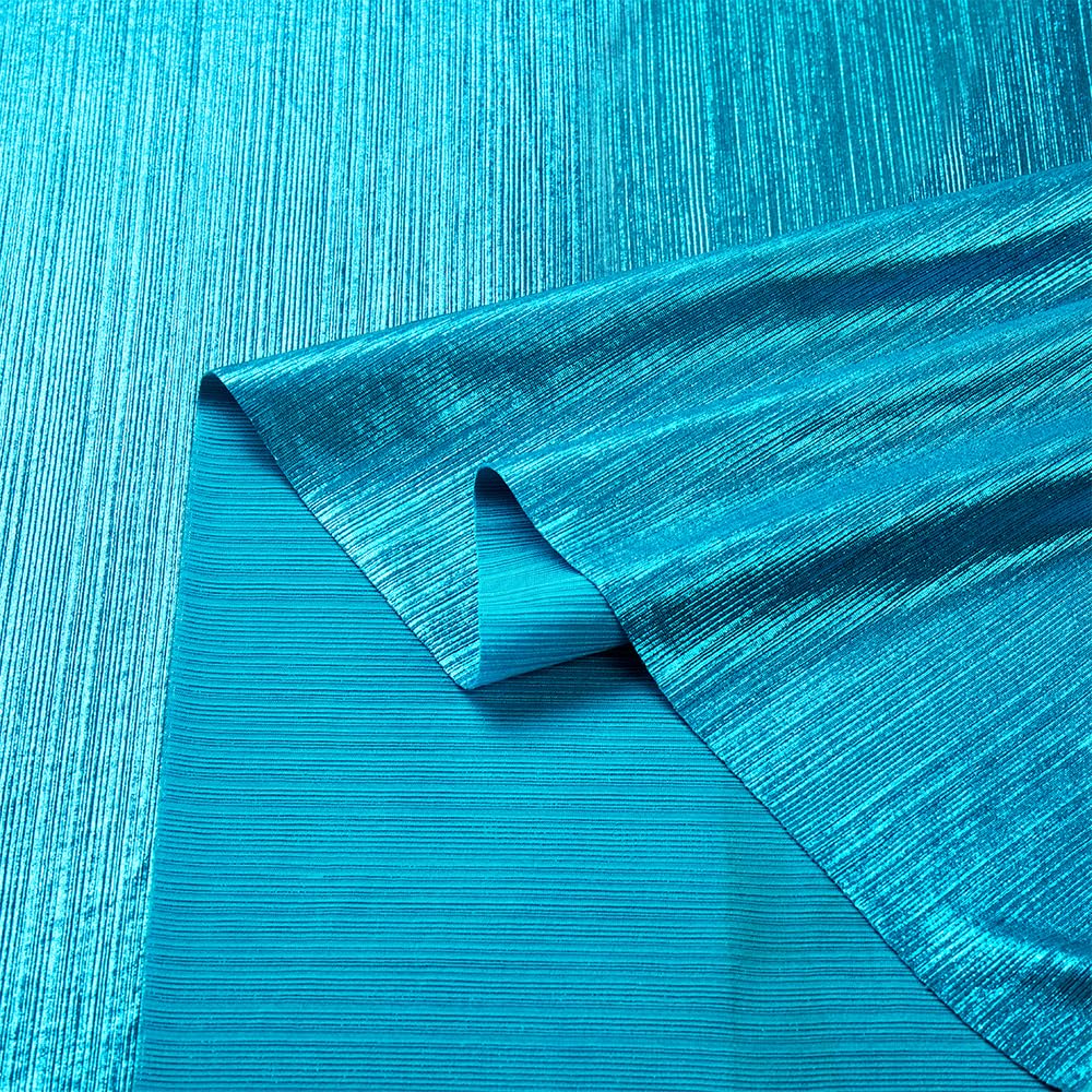 MaiMaiSuan 60’’ Wide Soft Shiny Stretch Metallic Luster Rib Knit Fabric for Dancing Dress Costume Wedding Dress DIY Clothing Fabric(1 Yard,Lake Blue)